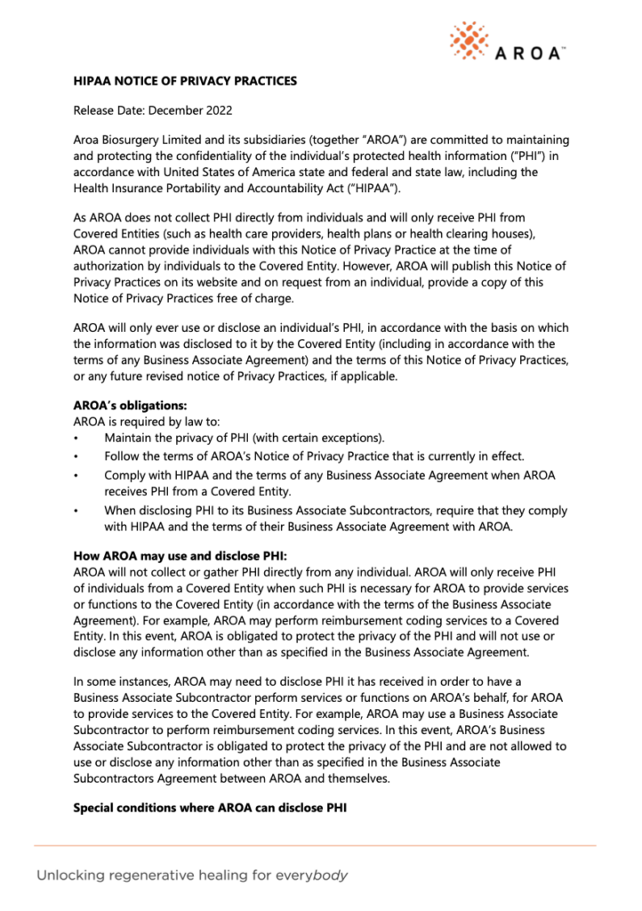 HIPAA Privacy | AROA